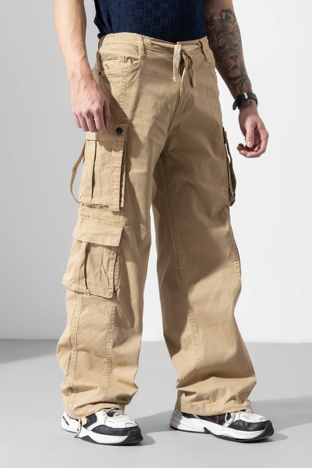 Beige Men Drawstring Cotton Cargo Pant – Gritstones