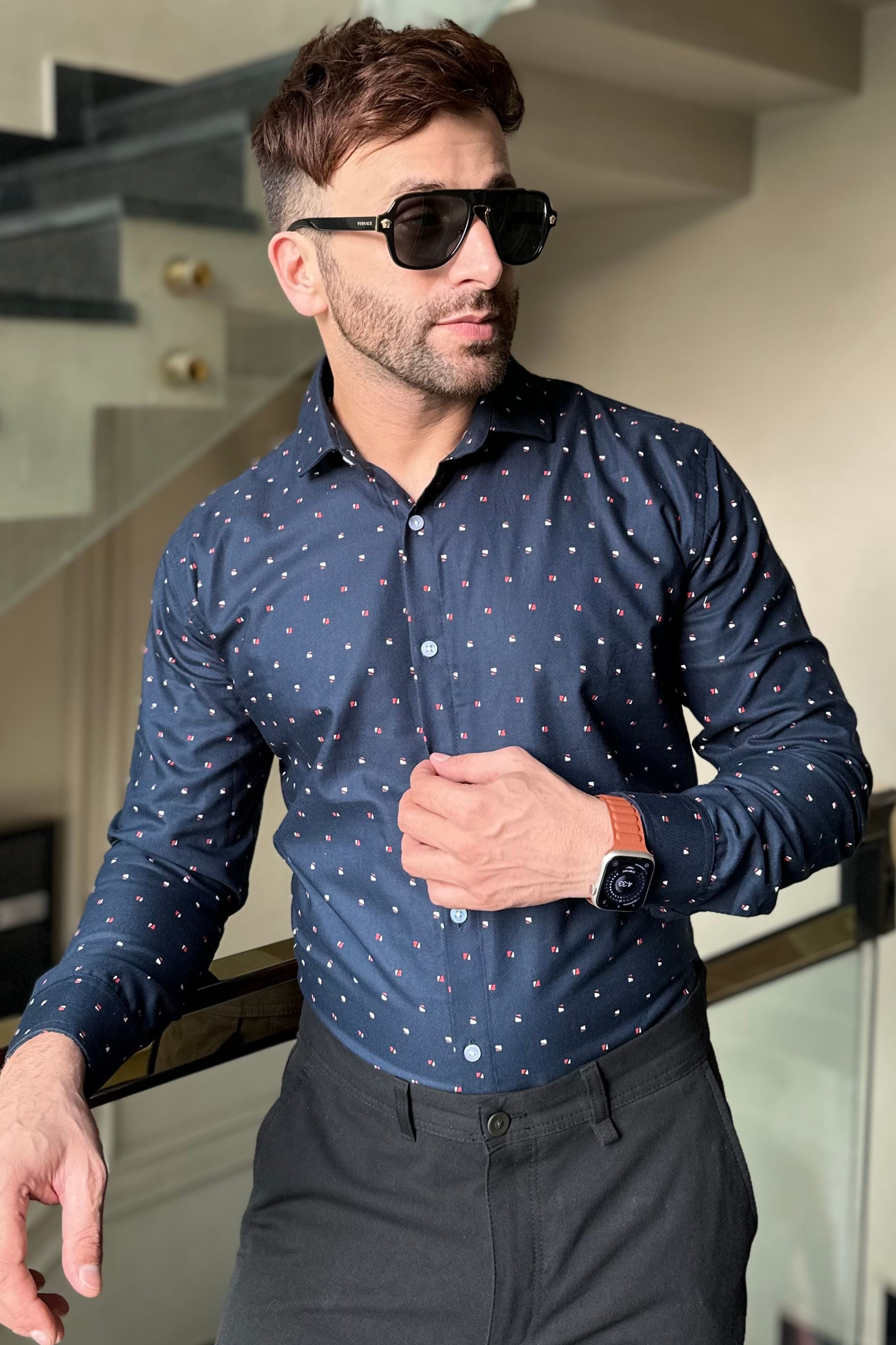 Gritstones Navy "Square" Cotton Shirt